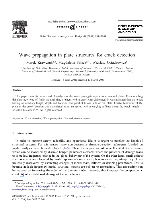 (PDF) Wave propagation in plate structures for crack detection