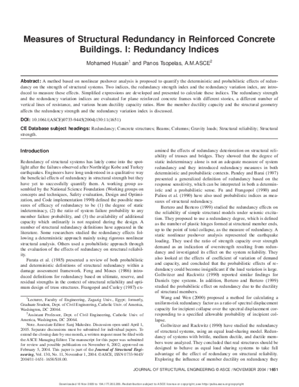 (PDF) Measures of Structural Redundancy in Reinforced Concrete ...