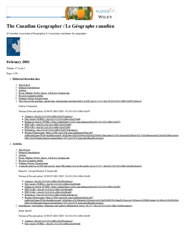(PDF) The Canadian Geographer / Le Géographe canadien 47(1), 2003