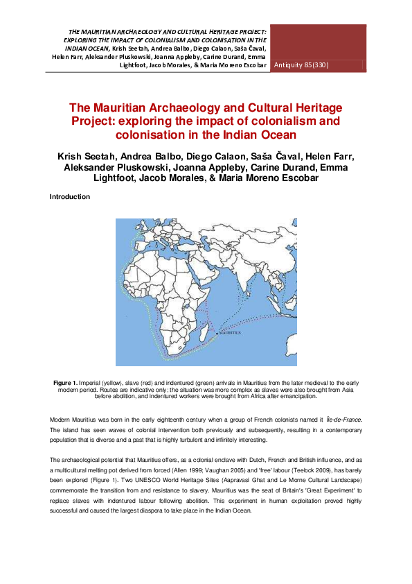 (PDF) The Mauritian Archaeology and Cultural Heritage Project ...