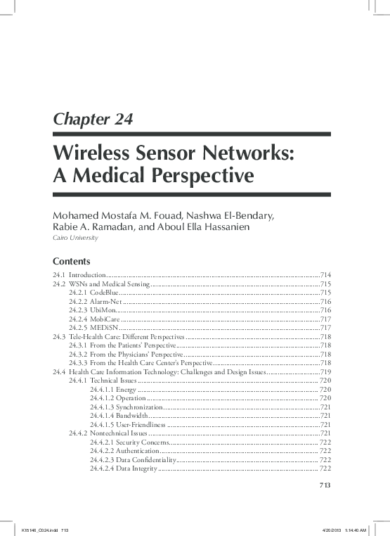 (PDF) Wireless sensor networks: a medical perspective