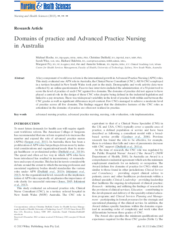 (PDF) Domains of practice and Advanced Practice Nursing in Australia