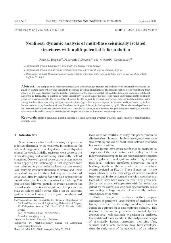 Pdf Nonlinear Analysis Of Seismic Isolation Systems