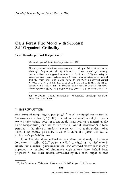 (PDF) On a forest fire model with supposed self-organized criticality