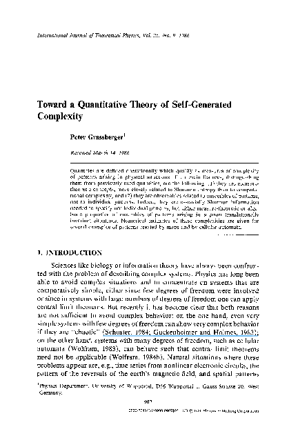(PDF) Toward a quantitative theory of self-generated complexity