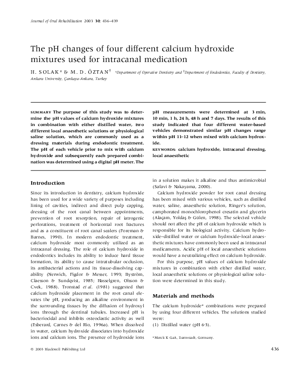 (PDF) The pH changes of four different calcium hydroxide mixtures used ...