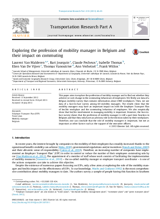(PDF) Exploring the profession of mobility manager in Belgium and their ...