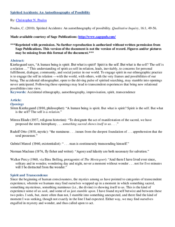 (PDF) Spirited Accidents: An Autoethnography of Possibility