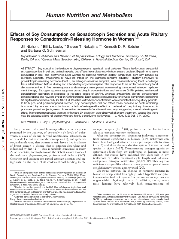 (PDF) Effects of Soy Consumption on Gonadotropin Secretion and Acute ...