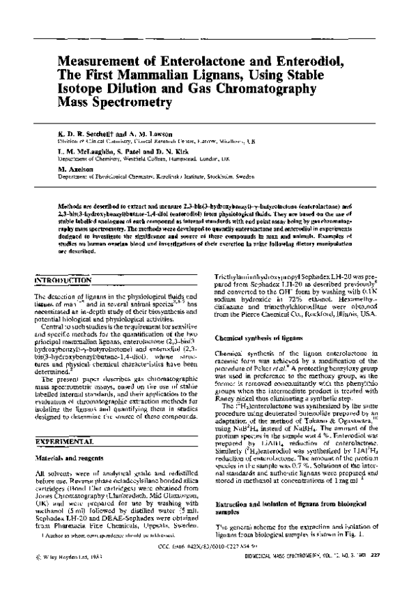 (PDF) Measurement of enterolactone and enterodiol, the first mammalian ...