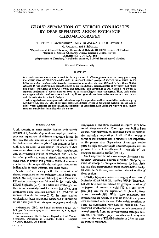 (PDF) Group separation of steroid conjugates by DEAE-Sephadex anion ...