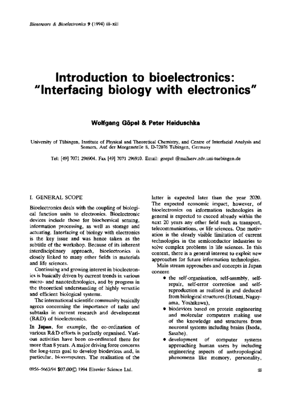 (PDF) Introduction to bioelectronics: “Interfacing biology with ...