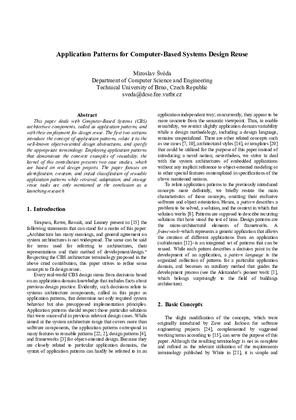 (PDF) Application Patterns for Computer-Based Systems Design Reuse