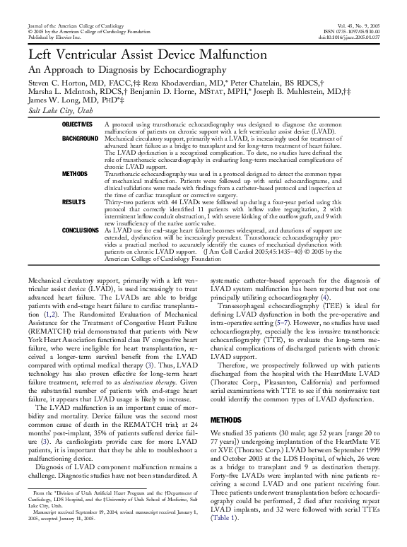(PDF) Left Ventricular Assist Device Malfunction
