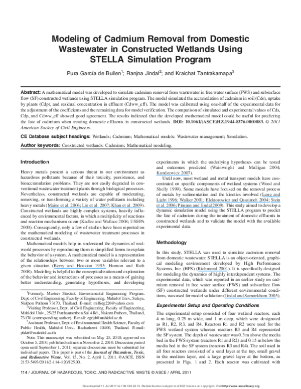 (PDF) Modeling of Cadmium Removal from Domestic Wastewater in ...
