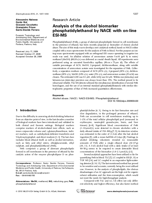 (PDF) Analysis of the alcohol biomarker phosphatidylethanol by NACE ...