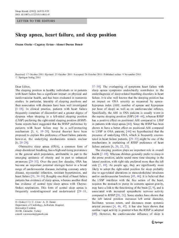 (PDF) Sleep apnea, heart failure, and sleep position