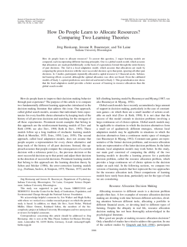 (PDF) How Do People Learn to Allocate Resources? Comparing Two Learning ...