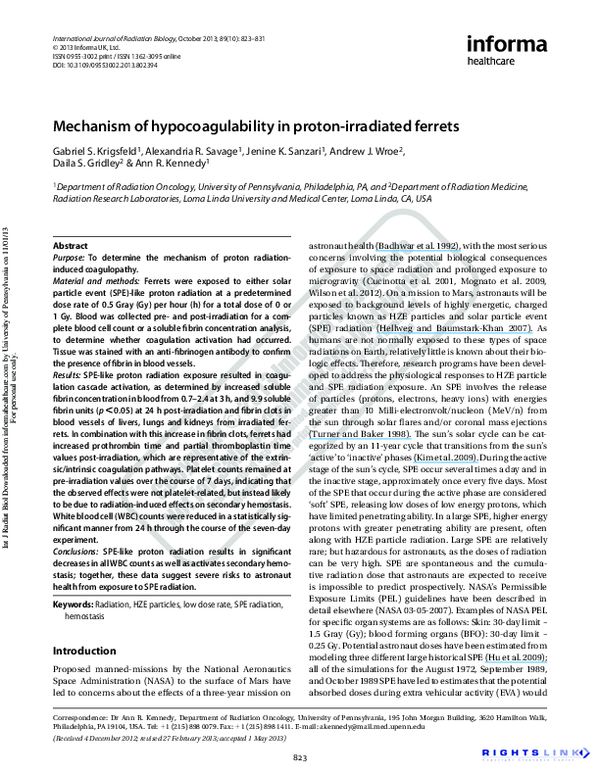 (PDF) Mechanism of hypocoagulability in proton-irradiated ferrets