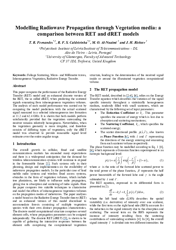 Pdf Modelling Radio Wave Propagation Through Vegetation Media A Comparison Between Ret And