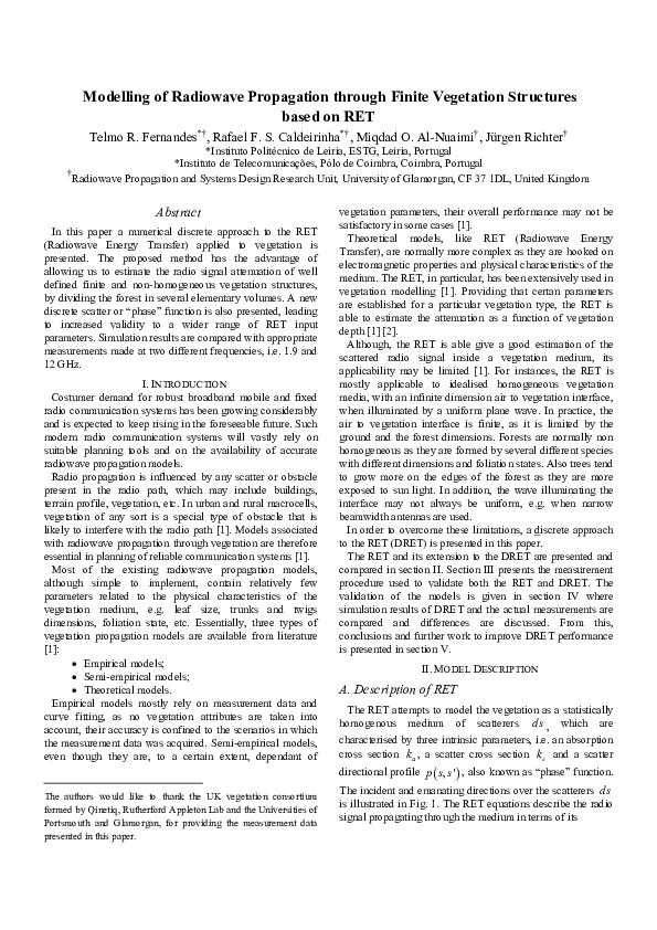 Pdf Modelling Of Radiowave Propagation Through Finite Vegetation Structures Based On Ret