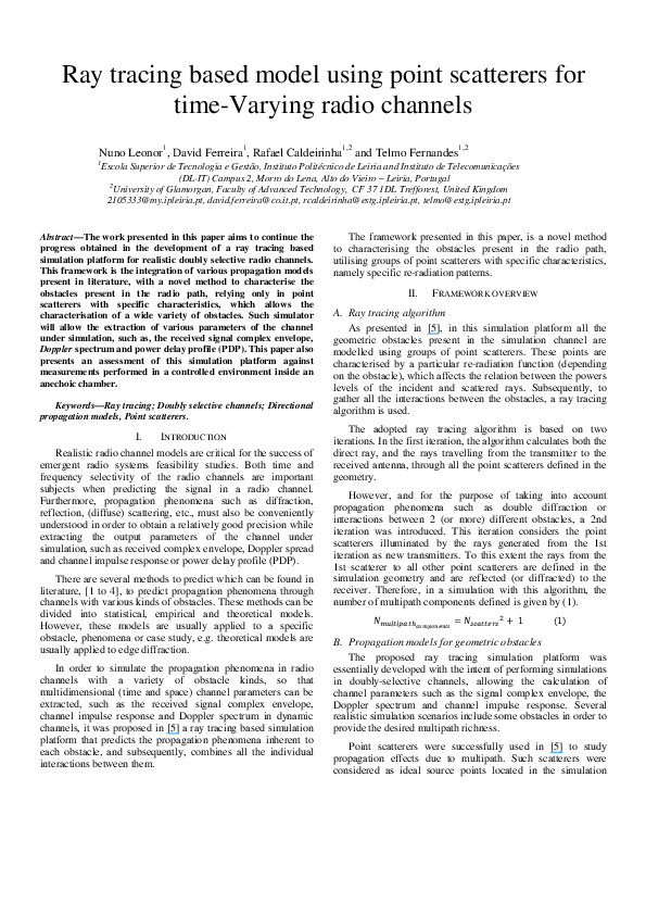 (PDF) Ray tracing based model using point scatterers for time-Varying radio channels