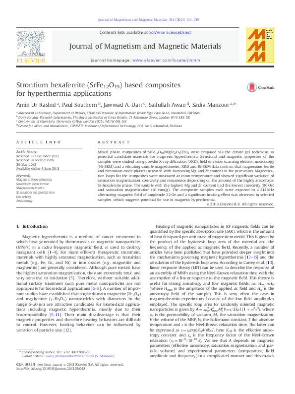 (PDF) Strontium hexaferrite (SrFe12O19) based composites for ...