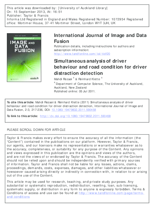 Pdf Simultaneous Analysis Of Driver Behaviour And Road Condition For Driver Distraction Detection