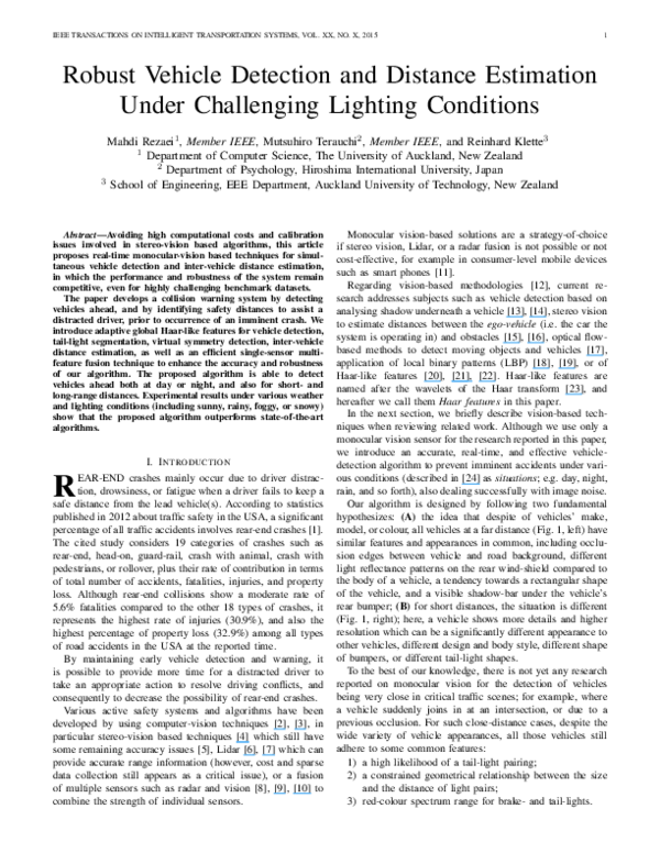 Pdf Robust Vehicle Detection And Distance Estimation Under Challenging Lighting Conditions
