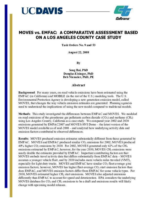 (PDF) MOVES vs. EMFAC: A COMPARATIVE ASSESSMENT BASED ON A LOS ANGELES ...