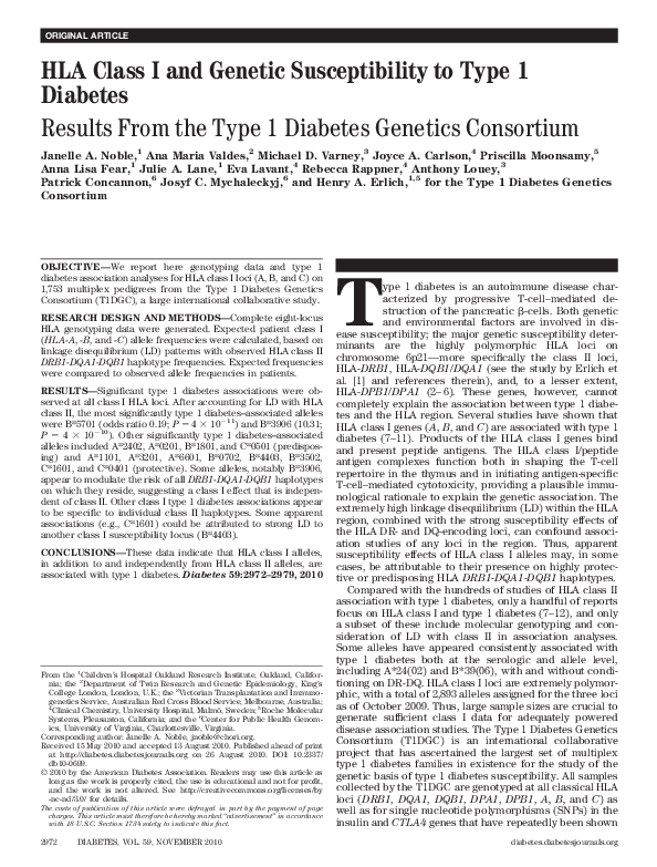(PDF) HLA Class I and Genetic Susceptibility to Type 1 Diabetes Results ...