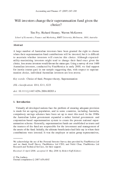 (PDF) Will investors change their superannuation fund given the choice?