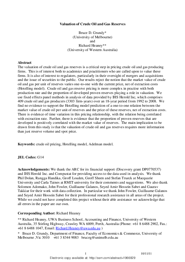 (PDF) Valuation of Crude Oil and Gas Reserves