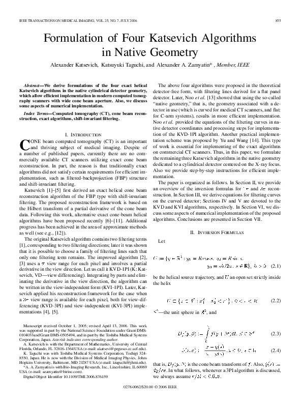 (PDF) Formulation of four katsevich algorithms in native geometry