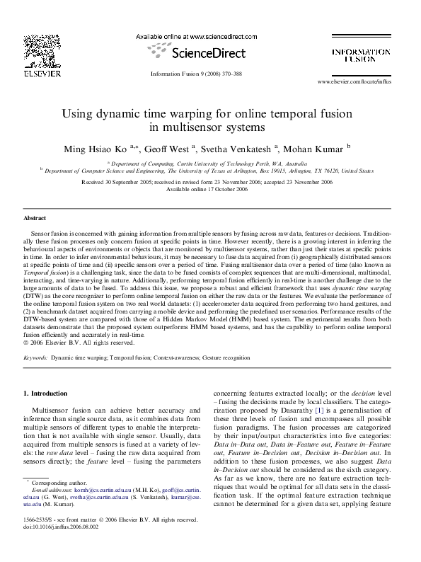 Pdf Using Dynamic Time Warping For Online Temporal Fusion In Multisensor Systems