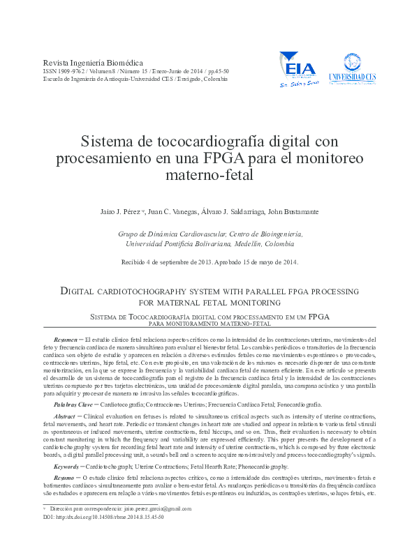 (PDF) Sistema de tococardiografía digital con procesamiento en una FPGA para el monitoreo ...