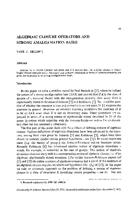 (PDF) Closure Operators and Strong Amalgamation Bases in Structures