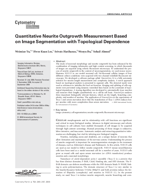 (PDF) Quantitative neurite outgrowth measurement based on image segmentation with topological ...