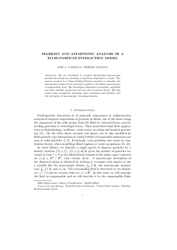 (PDF) Stability and Asymptotic Analysis of a Fluid-Particle Interaction Model