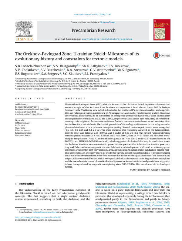 (PDF) The Orekhov–Pavlograd Zone, Ukrainian Shield: Milestones of its ...