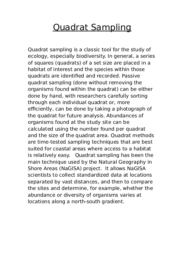 (DOC) Quadrat Sampling