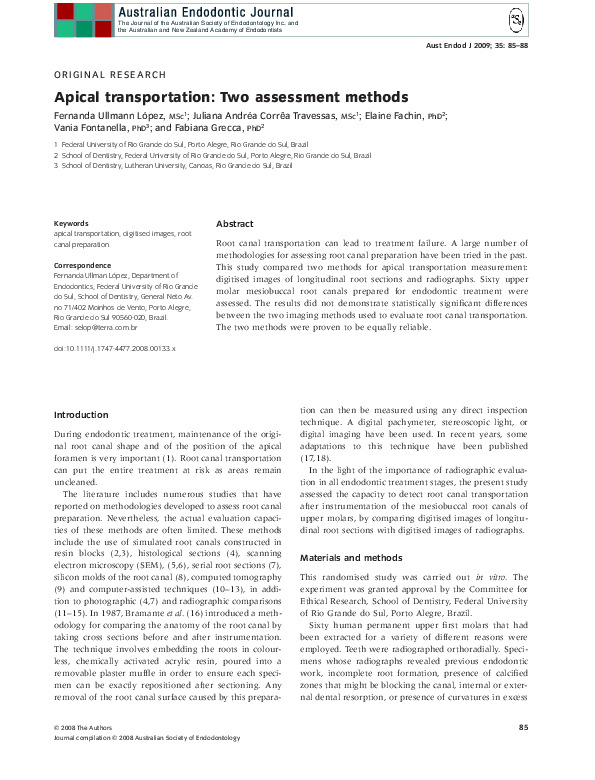 (PDF) Apical transportation: Two assessment methods