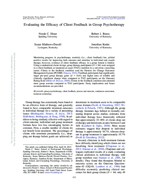 (PDF) Evaluating the Efficacy of Client Feedback in Group Psychotherapy
