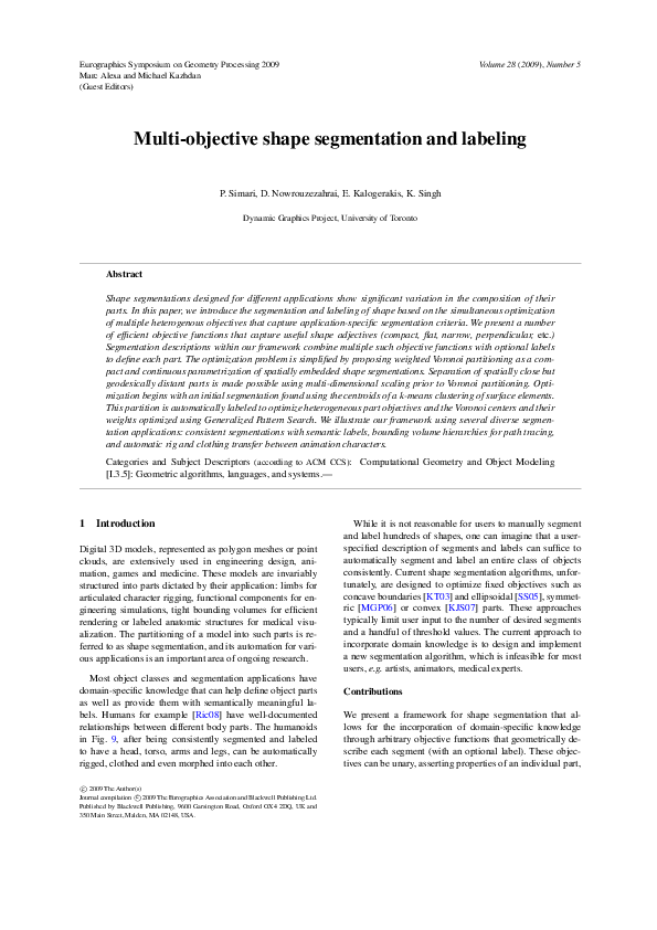 (PDF) Multi-objective shape segmentation and labeling