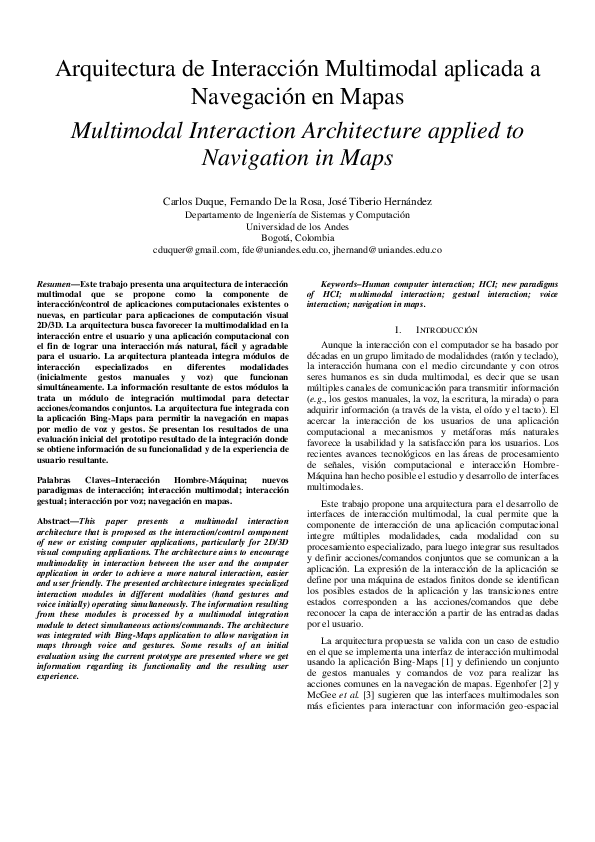 (PDF) Multimodal interaction architecture applied to navigation in maps