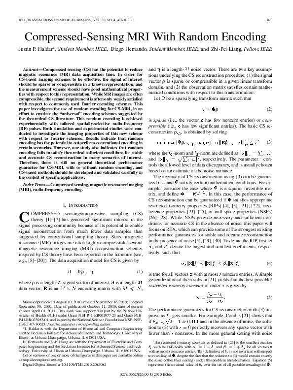 (PDF) Compressed-Sensing MRI With Random Encoding