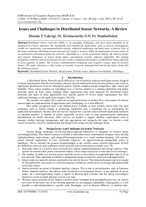 Pdf Issues And Challenges In Distributed Sensor Networks A Review