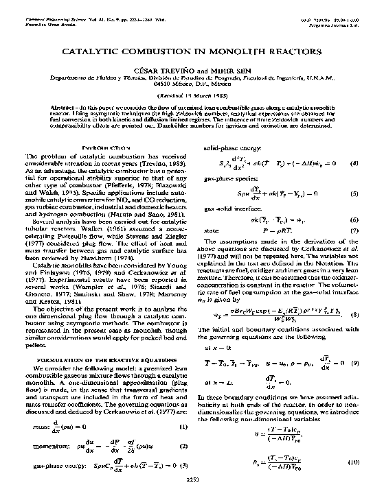 (PDF) Catalytic combustion in monolith reactors