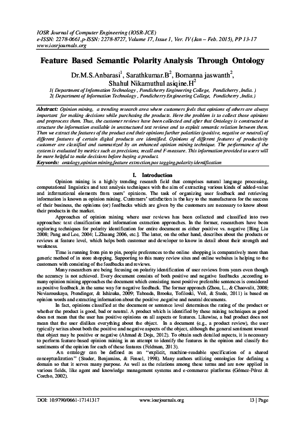 (PDF) Feature Based Semantic Polarity Analysis Through Ontology