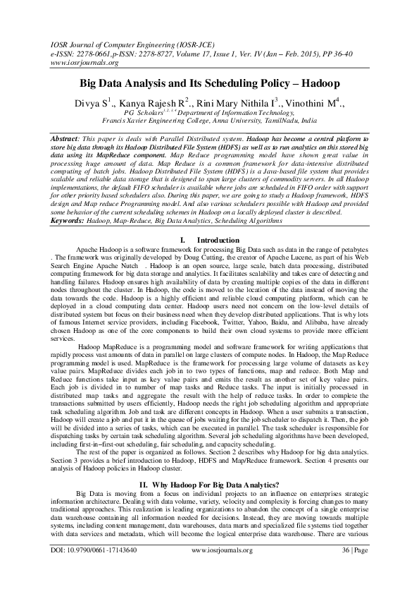 (PDF) Big Data Analysis and Its Scheduling Policy – Hadoop